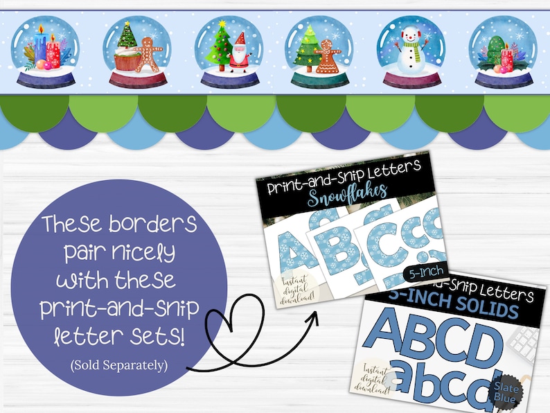 Snow Globe Bulletin Board Borders Printable Christmas - Etsy