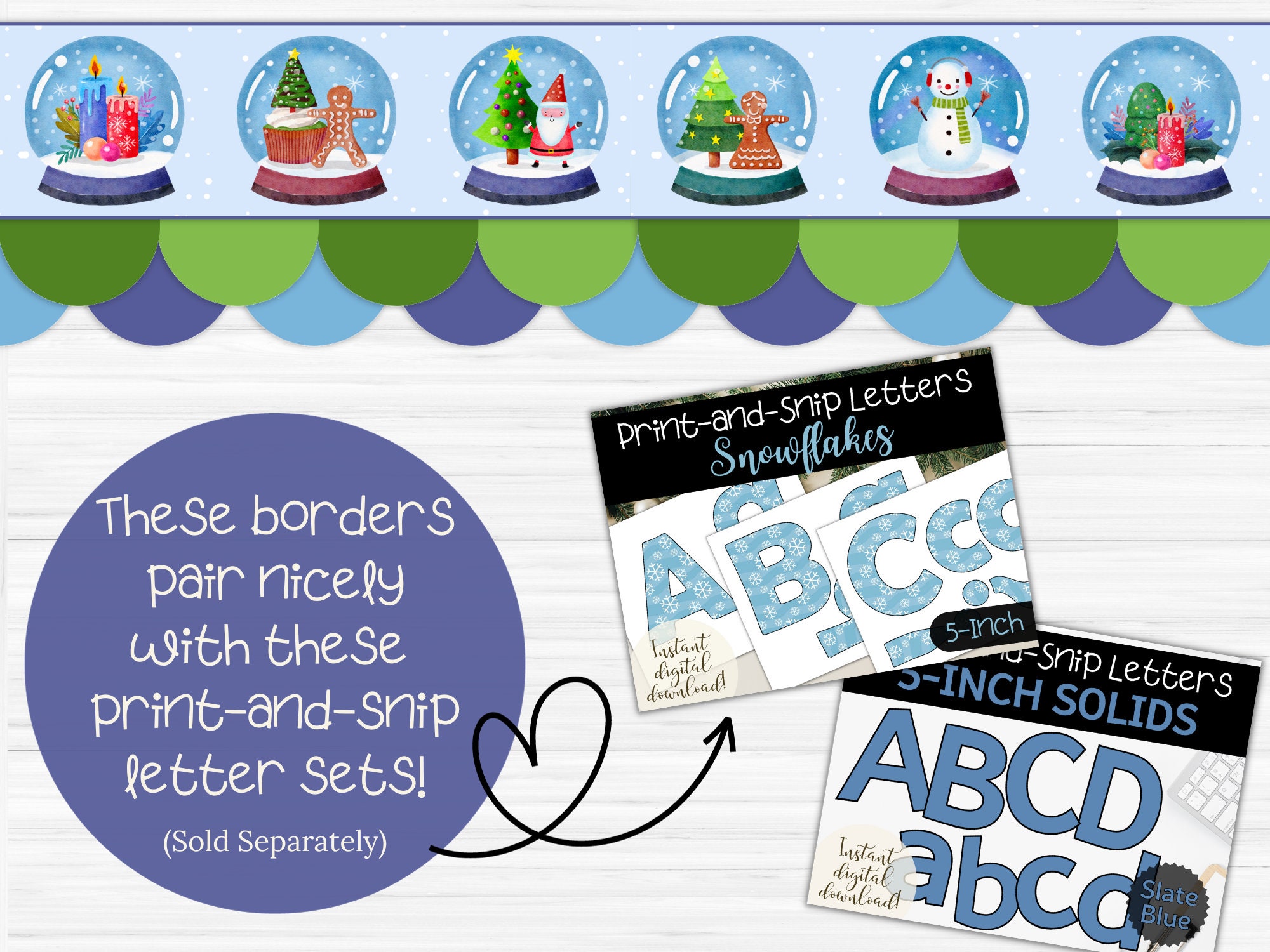 Snow Globe Bulletin Board Borders Printable Christmas Borders for ...