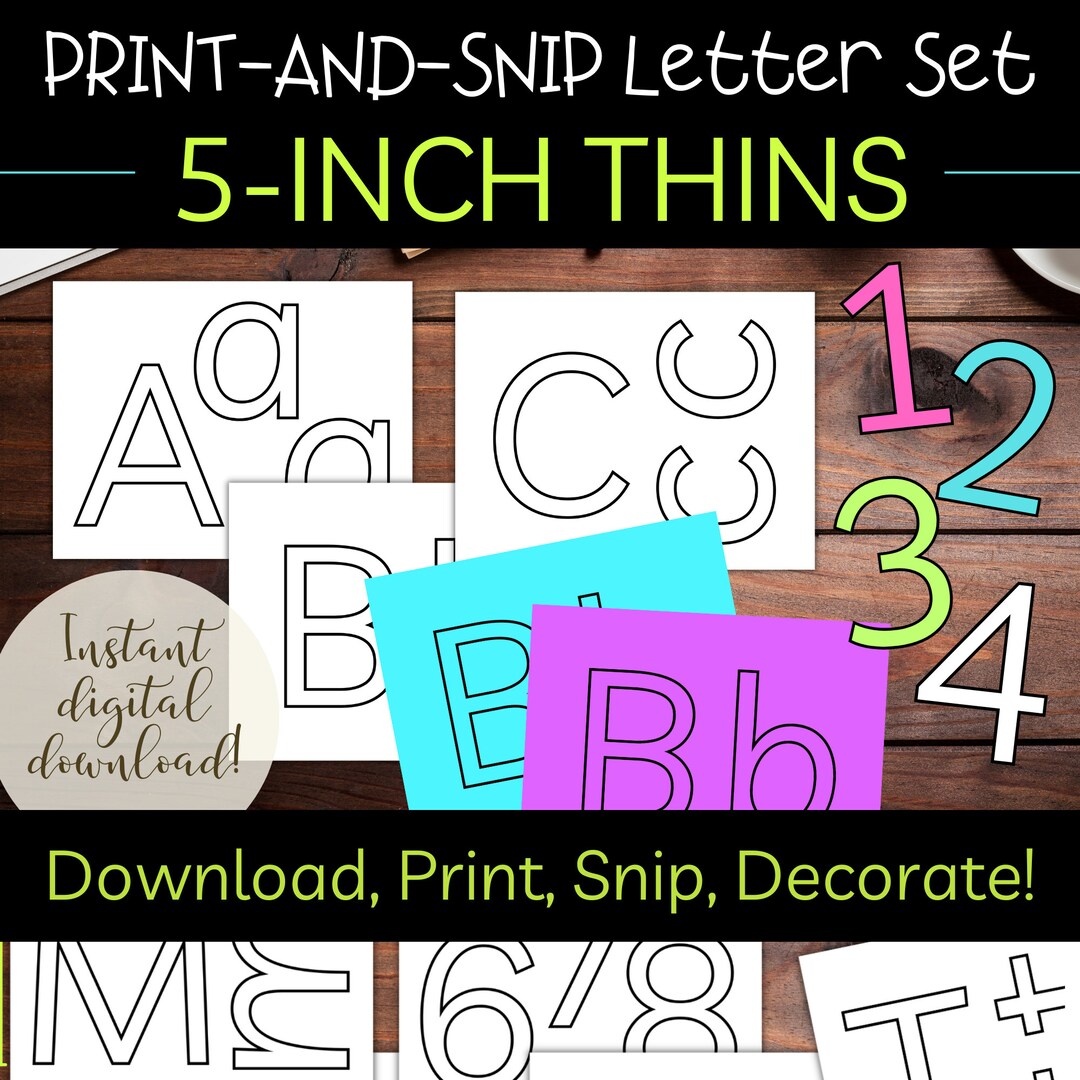 Thin Font Bulletin Board Letters | Black Ink Printable Letter Set | 5 ...