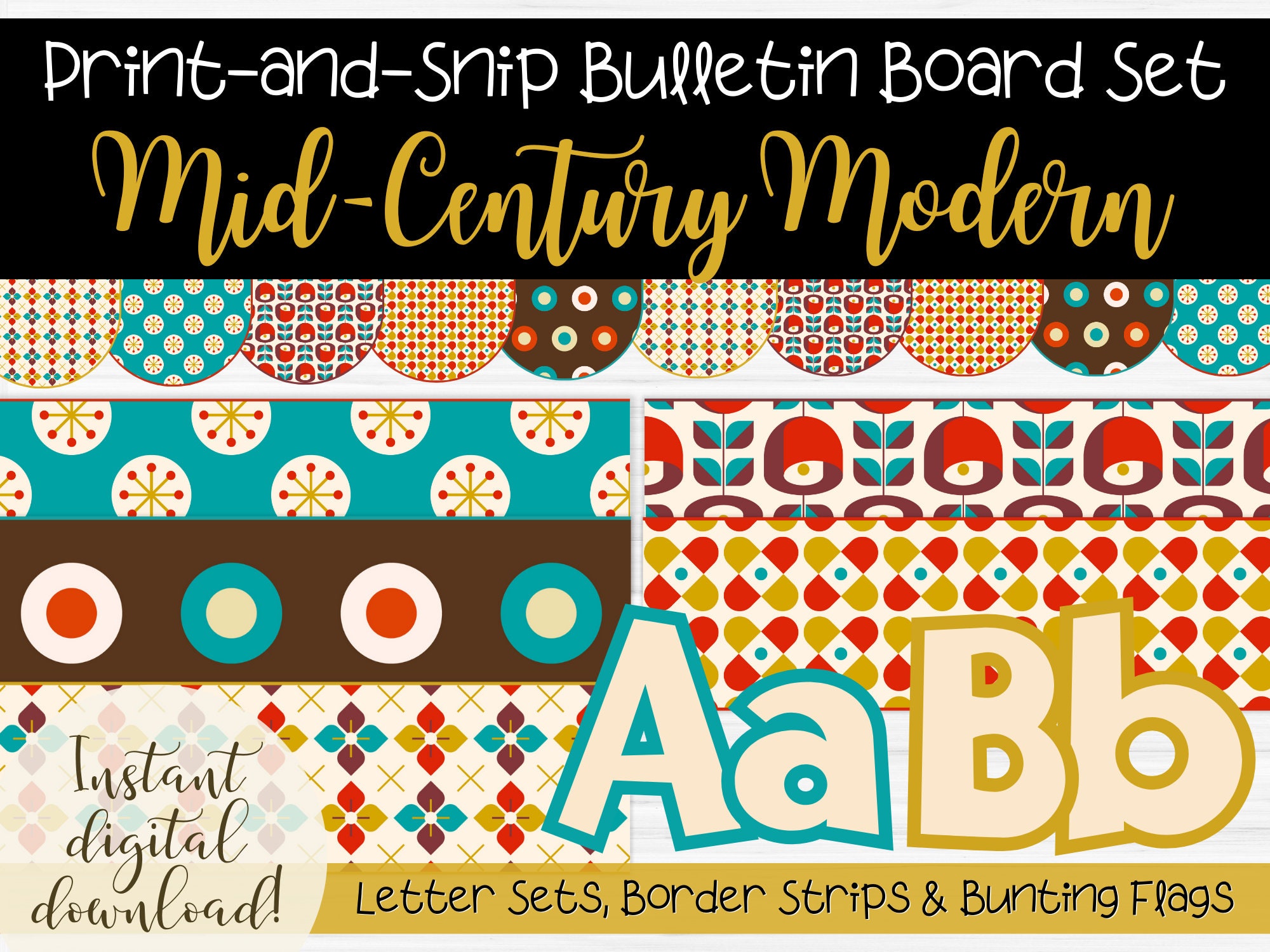 Mid-century Modern Bulletin Board Set Printable Mix and Match Bulletin ...