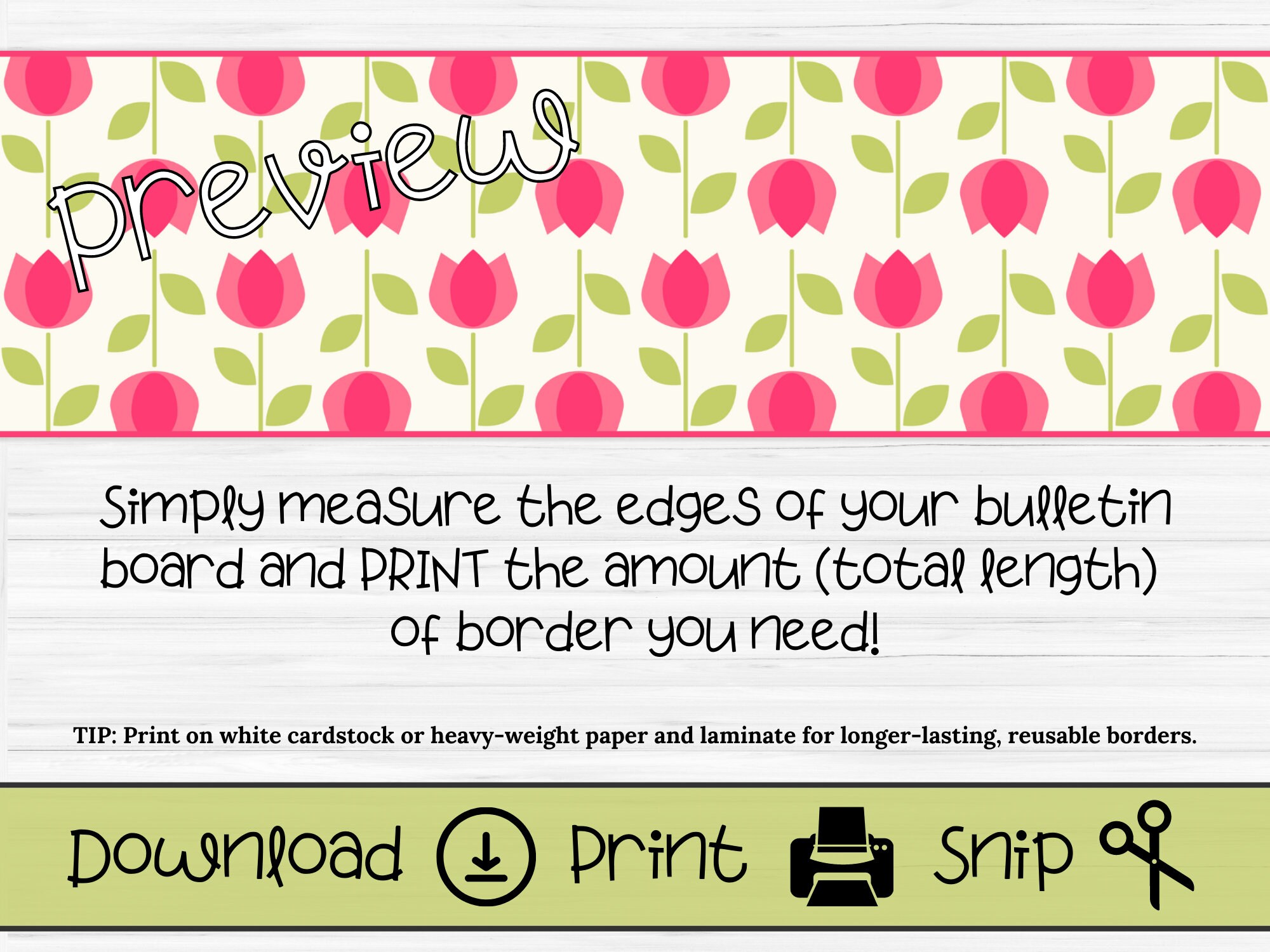 Floral Bulletin Board Border & Letters Set Pink Tulip Pattern Printable ...