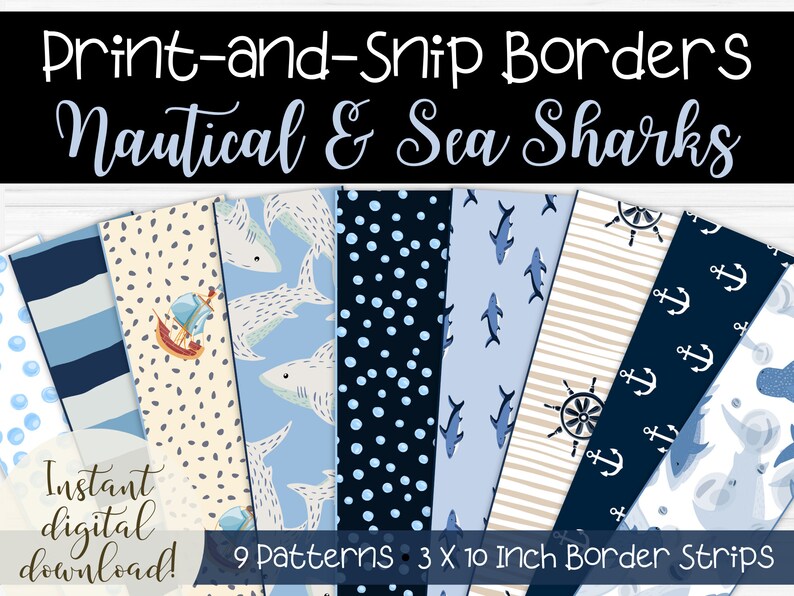 Nautical Bulletin Board Border Strips Printable Shark - Etsy Australia
