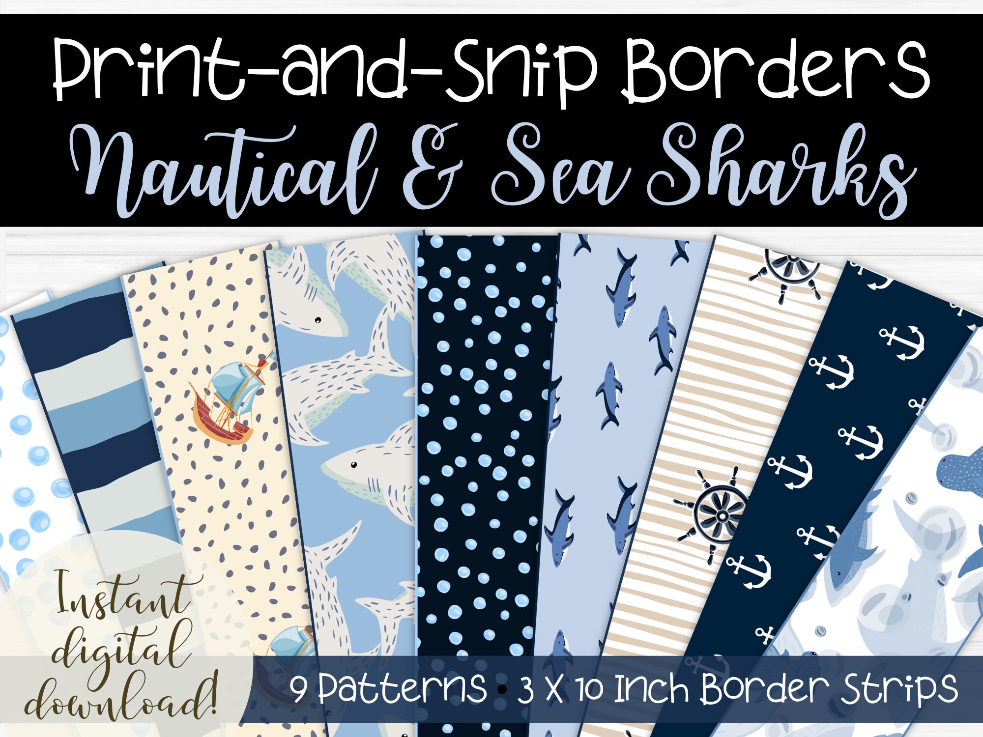 Nautical Bulletin Board Border Strips Printable Shark - Etsy Australia