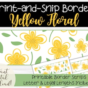 Yellow Floral Bulletin Board Border | Classroom Decor (digital Download ...