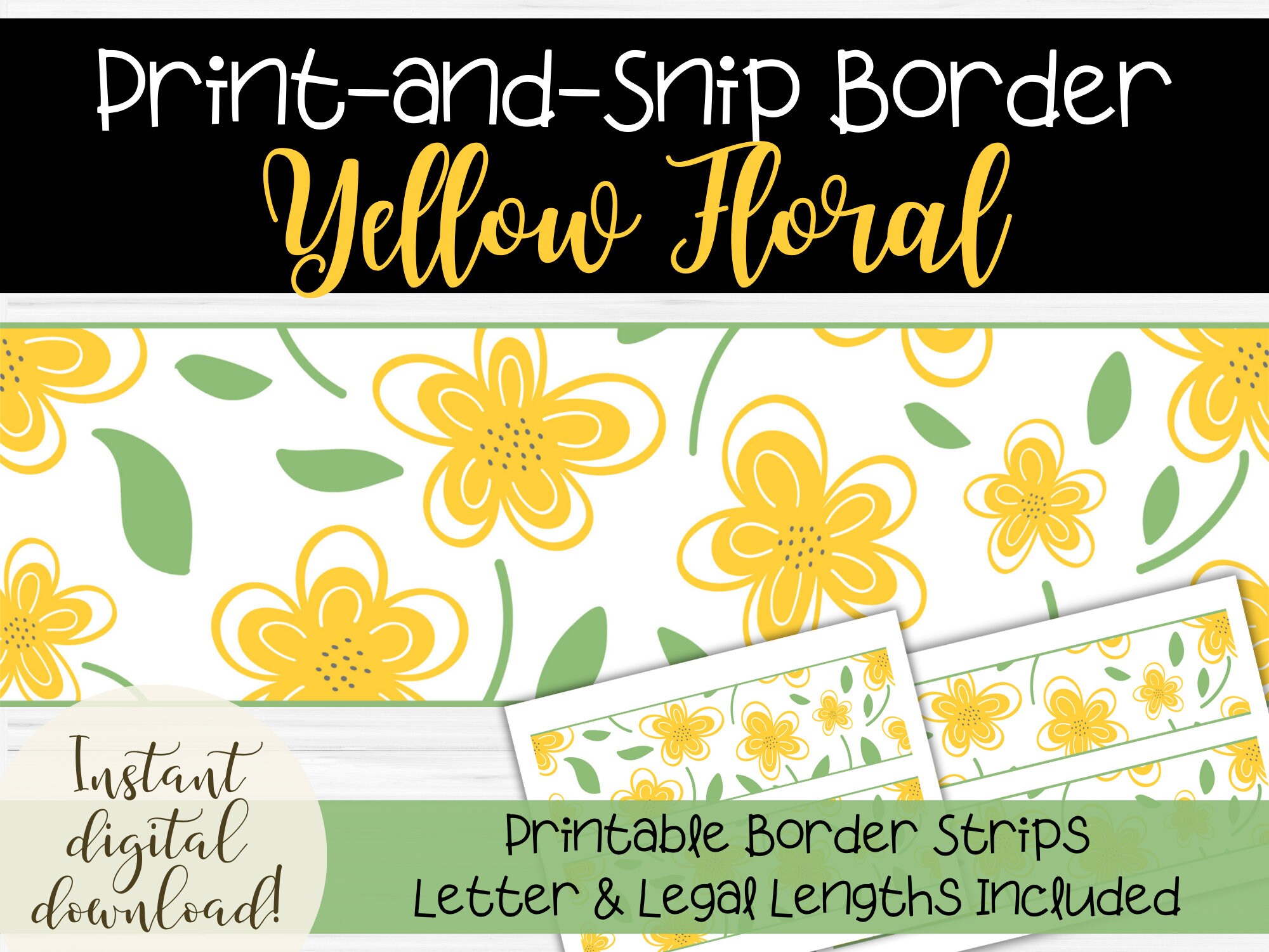 Yellow Floral Bulletin Board Border Printable Classroom Border Strips ...