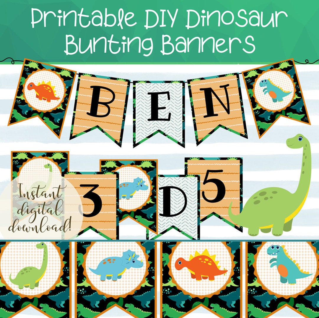 Printable Dinosaur Themed Bunting Banner Letters, DIY Birthday Party ...