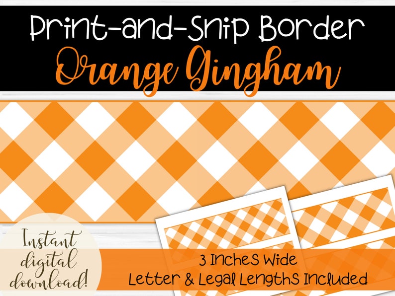 Orange Gingham Bulletin Board Border Printable Border Strips - Etsy