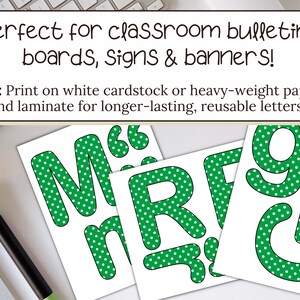 Printable Bulletin Board Letters in Green With White Polka Dots ...