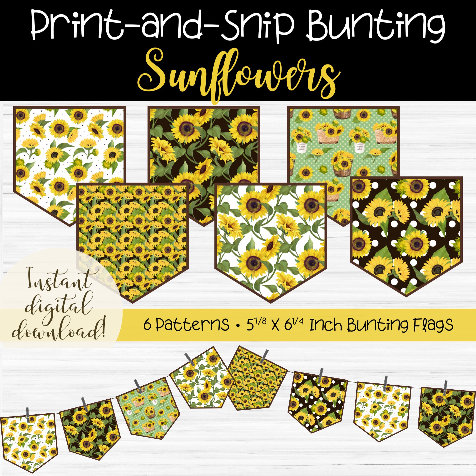 Yellow Sunflowers Bunting Banner Flags Bulletin Board Sunflower Theme ...