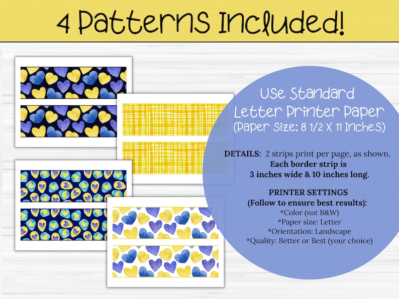 Watercolor Hearts Bulletin Board Borders Printable Blue & Yellow Border ...