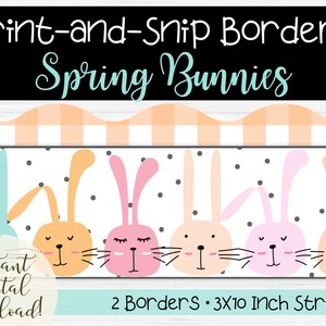 Spring Bunnies and Gingham Bulletin Board Borders, Printable Easter ...