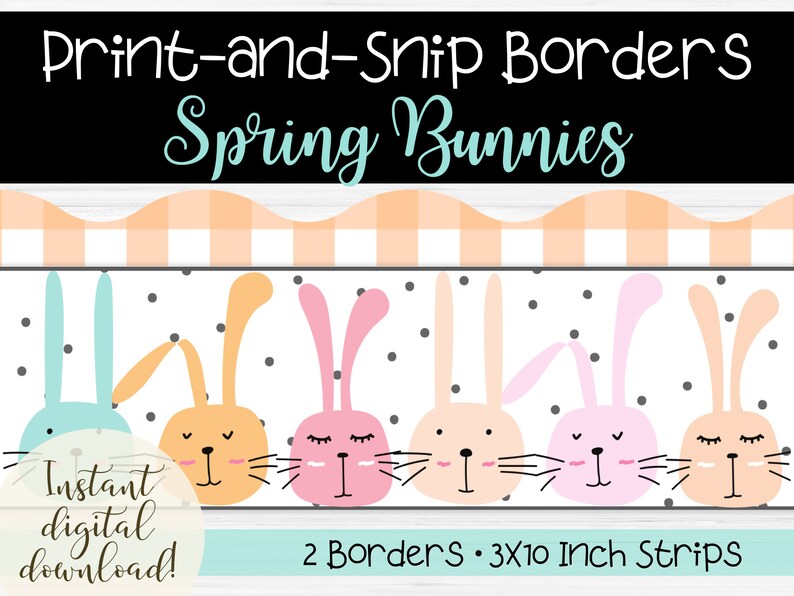 Spring Bunnies and Gingham Bulletin Board Borders, Printable Easter ...
