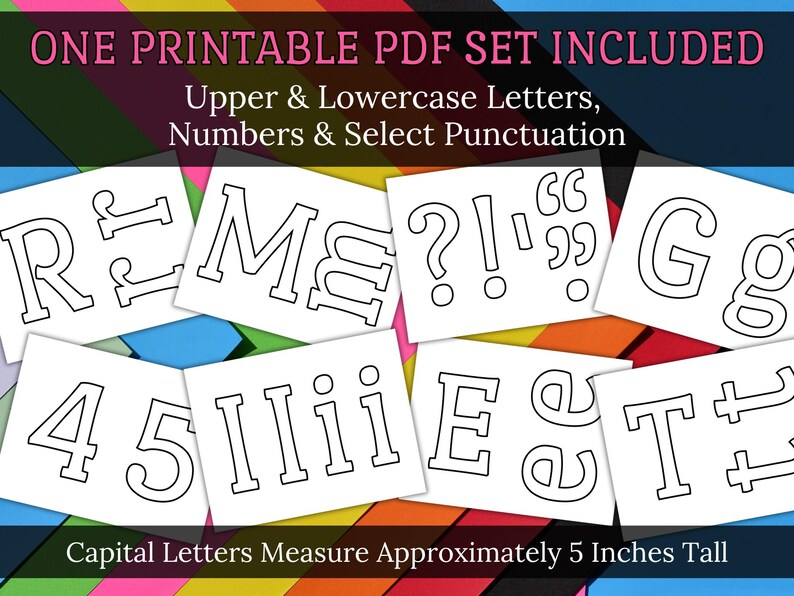 Large Bulletin Board Letter Set, Printable 5-inch Letters & Numbers for ...