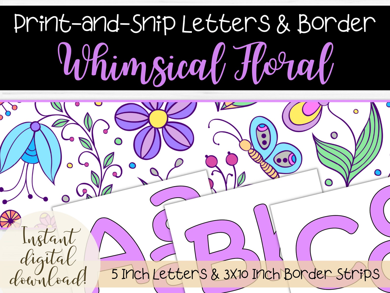 Whimsical Floral Print and Cut Bulletin Board Letters and Border Set ...