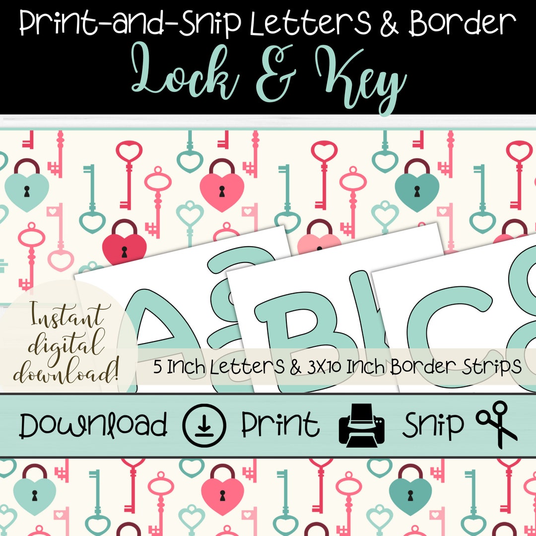 Printable Valentine Lock and Key Bulletin Board Border and Seafoam ...