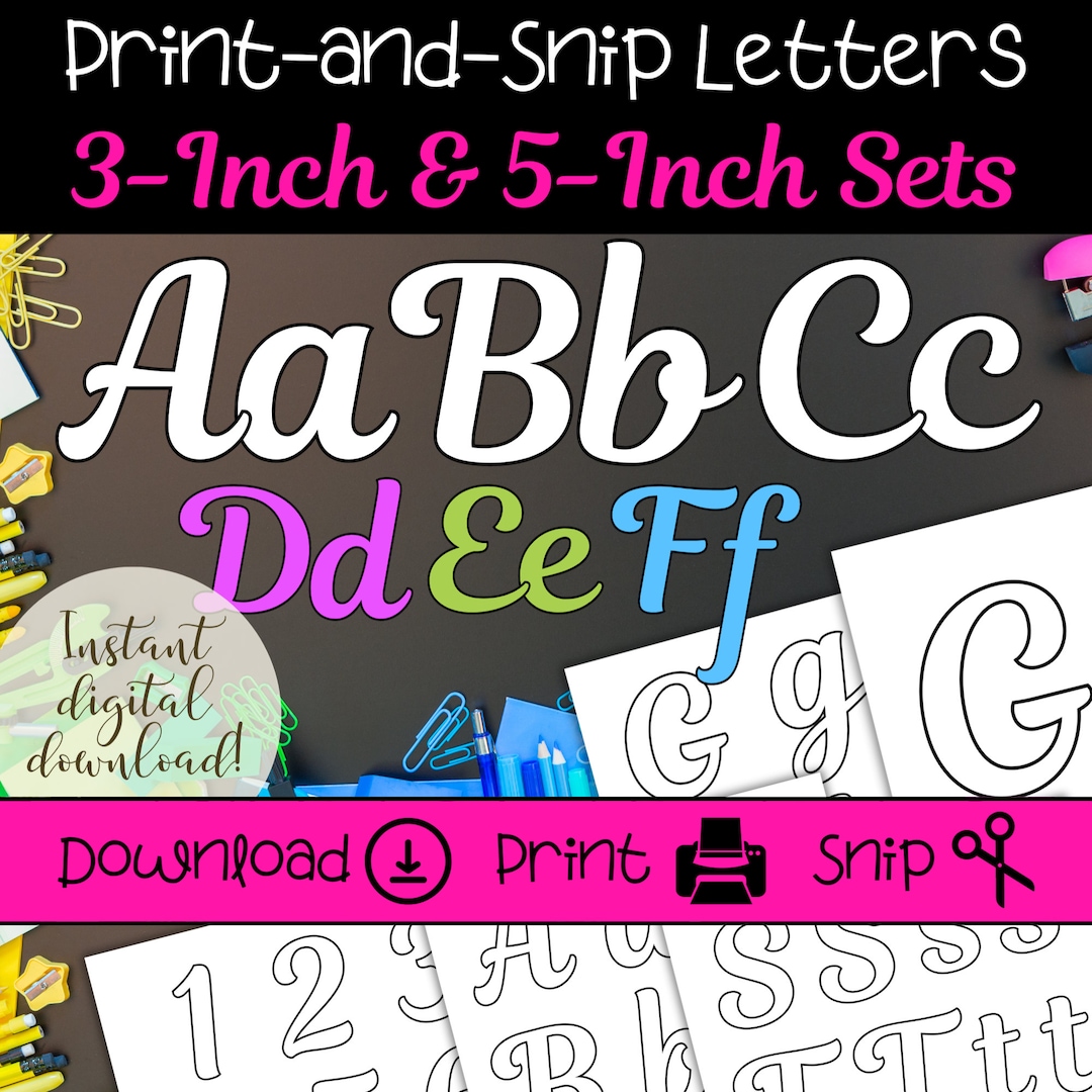 Script Font Bulletin Board Letters, PDF Printable Black Outline Letter ...