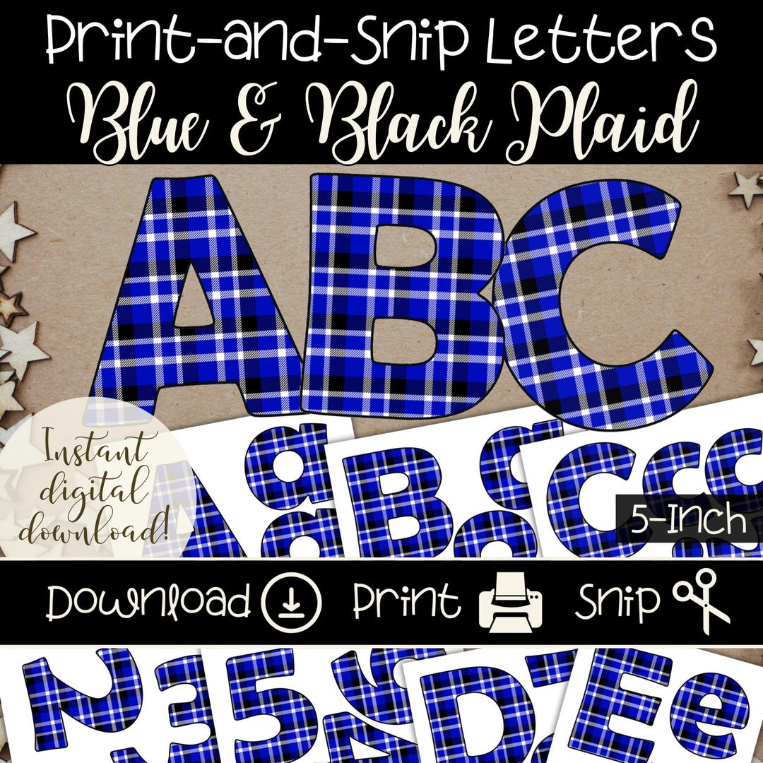Plaid Letter Set | Blue & Black Theme | Printable Letters and Numbers ...