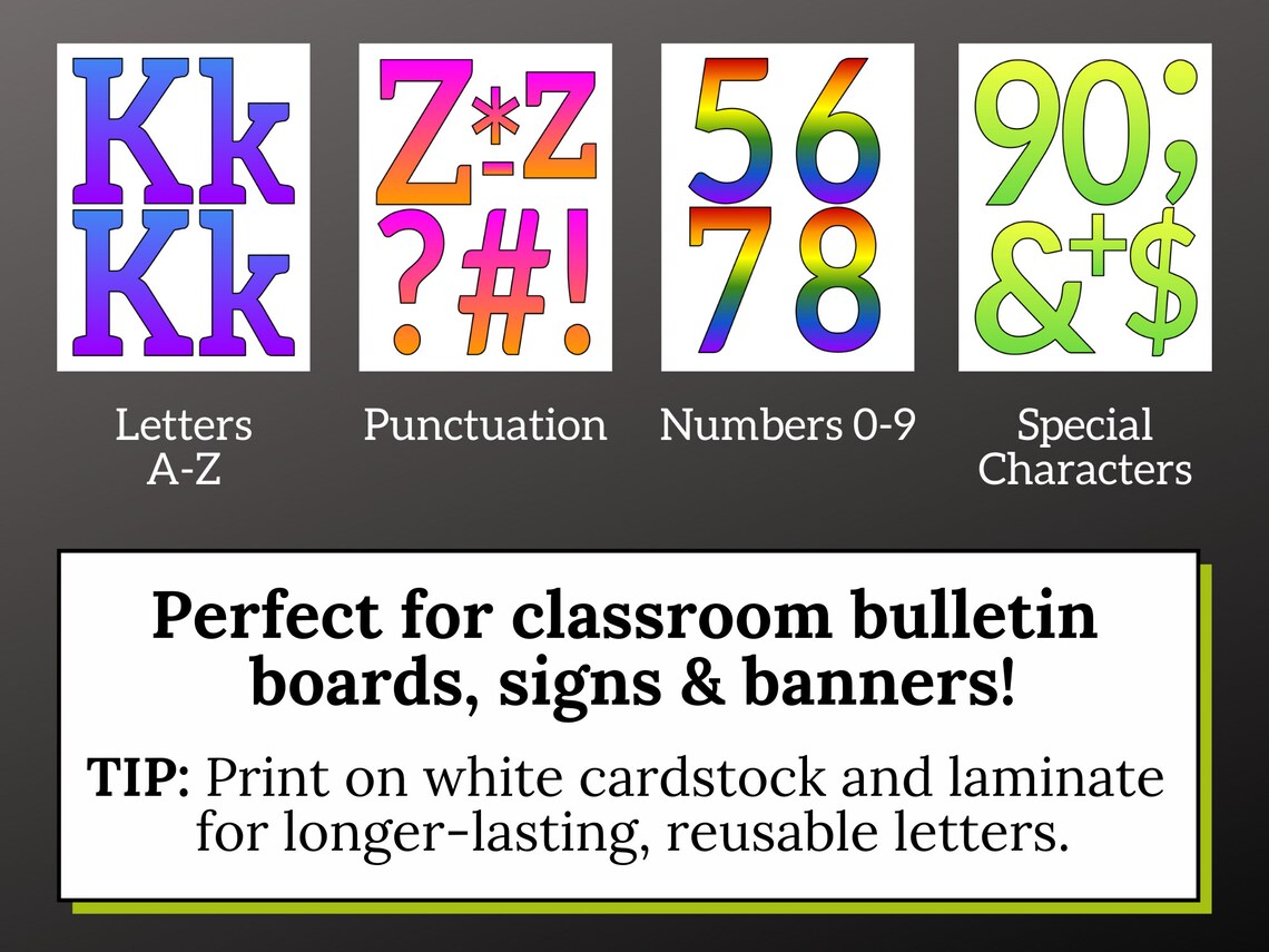 Printable Color Gradient Letters and Numbers 4 Sets Bulletin - Etsy