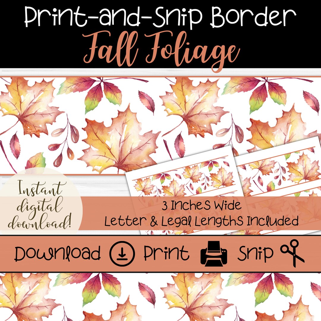 Watercolor Fall Foliage Bulletin Board Border | Printable Fall Border ...