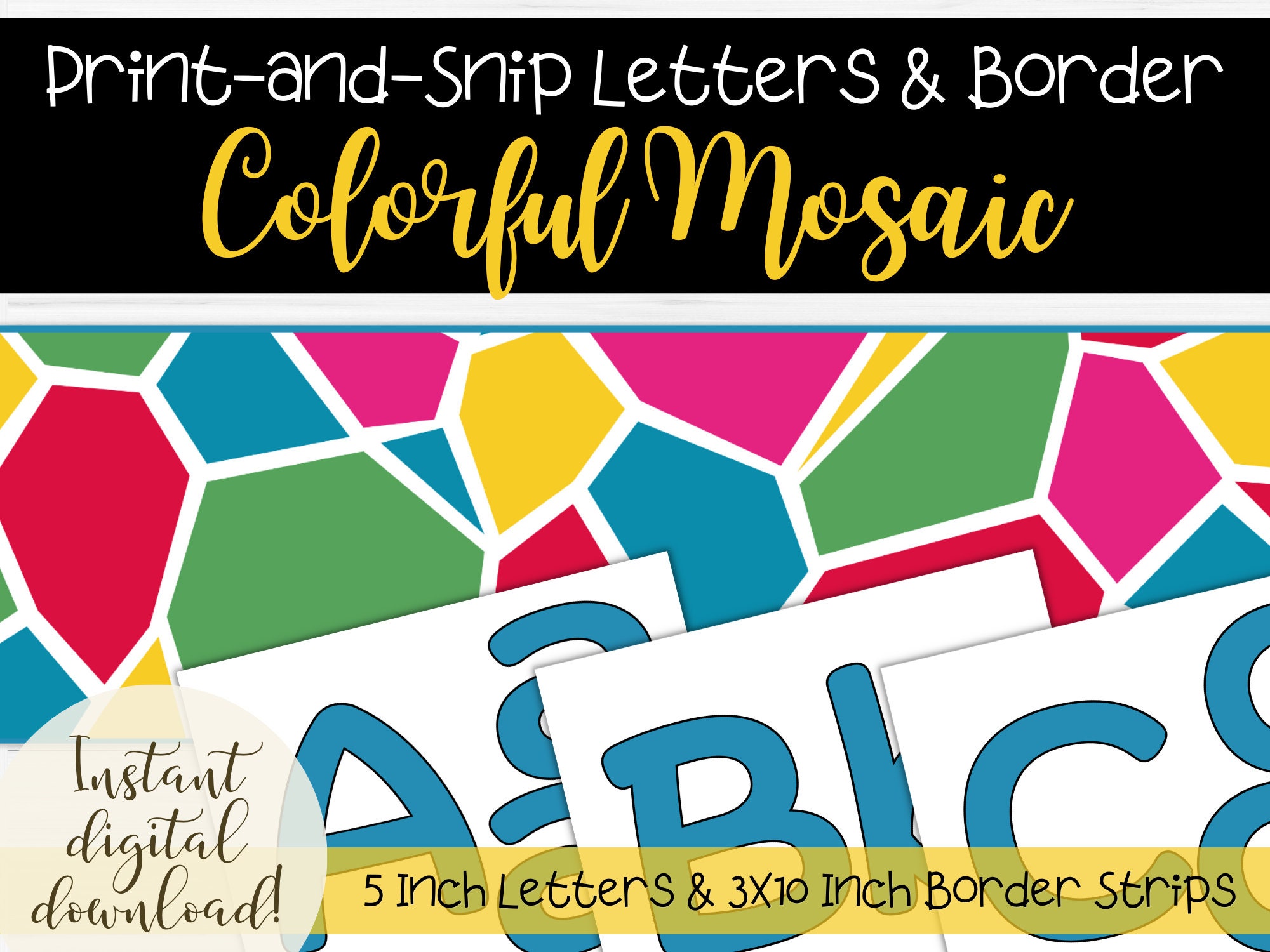 Colorful Mosaic Printable Bulletin Board Border and Teal Blue - Etsy