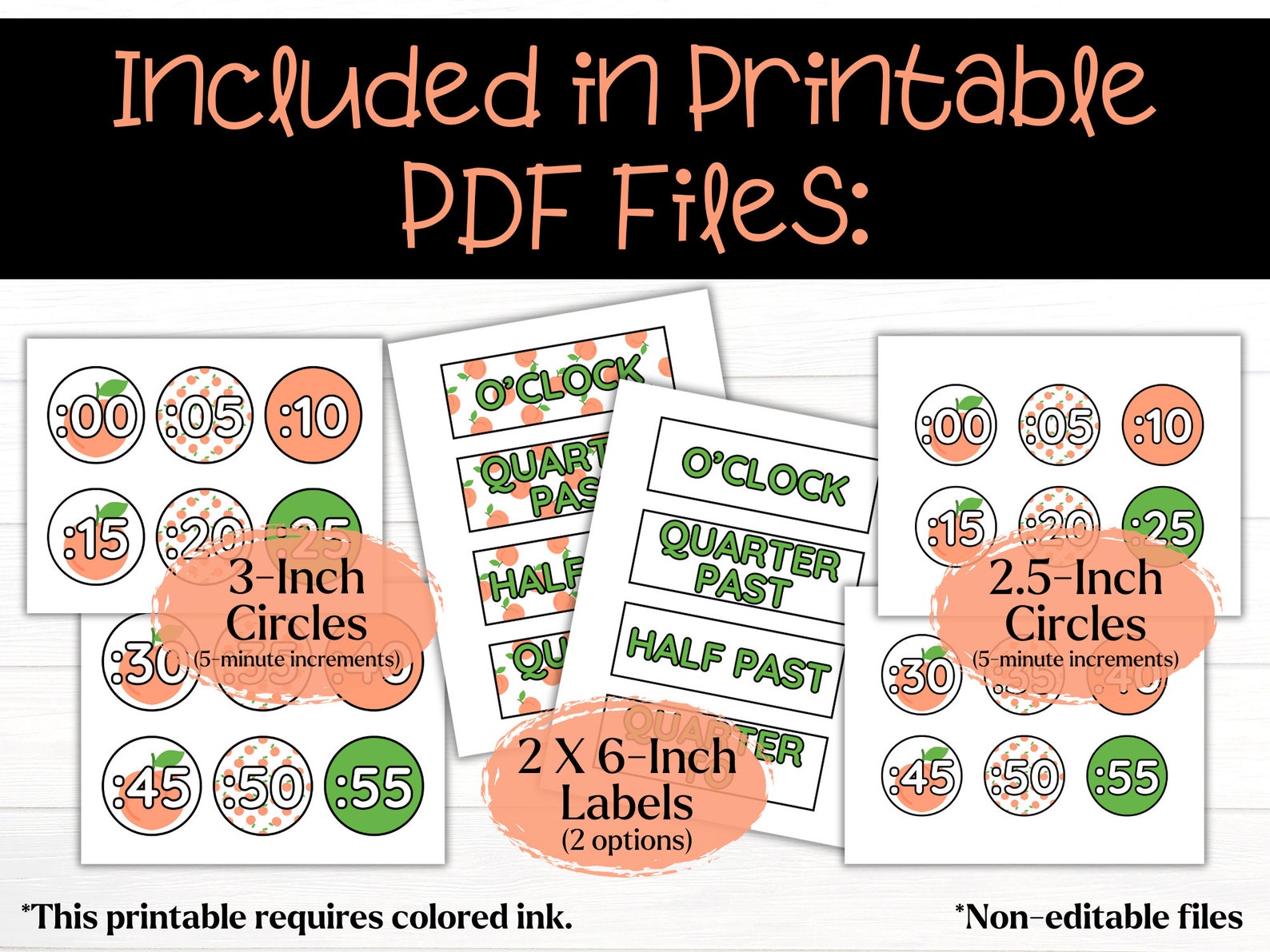 Clock Labels for Elementary Classroom Peach Theme Learning to Tell Time ...