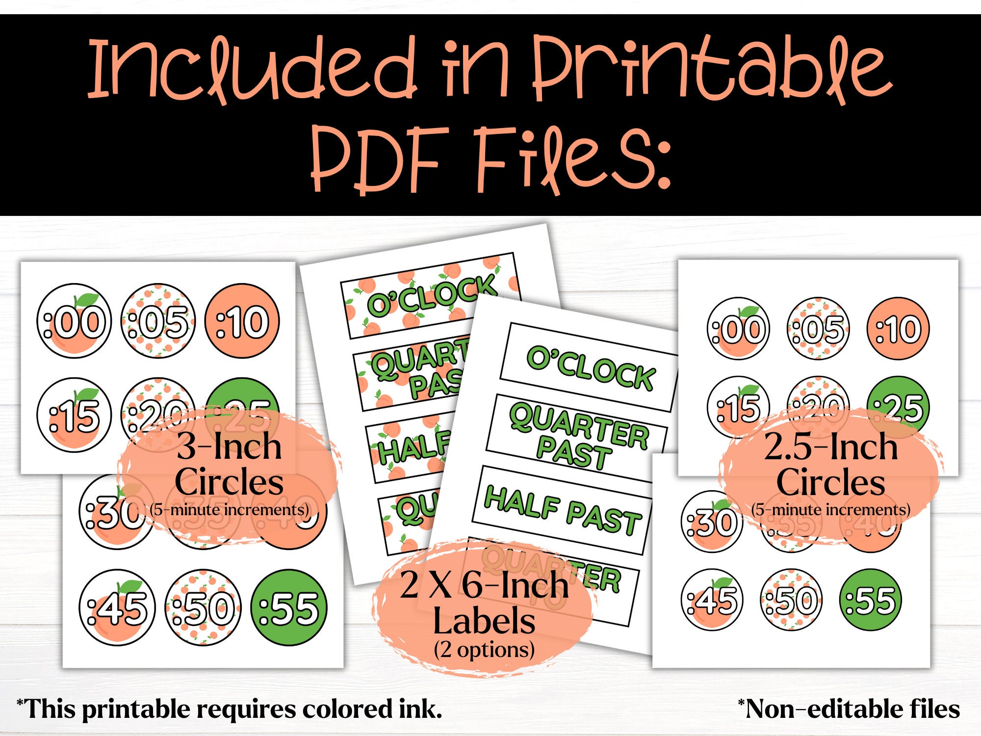 Clock Labels for Elementary Classroom | Peach Theme | Learning to Tell ...