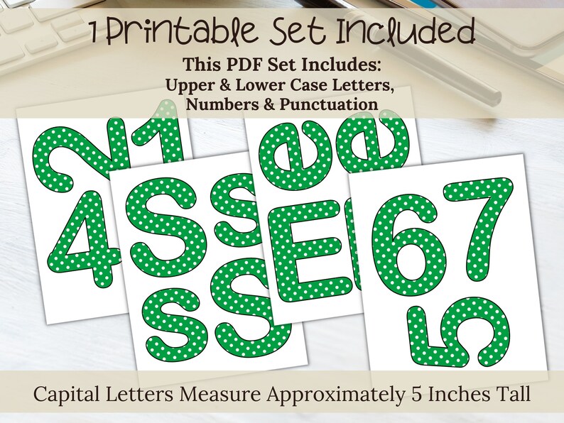 Printable Bulletin Board Letters in Green With White Polka Dots ...