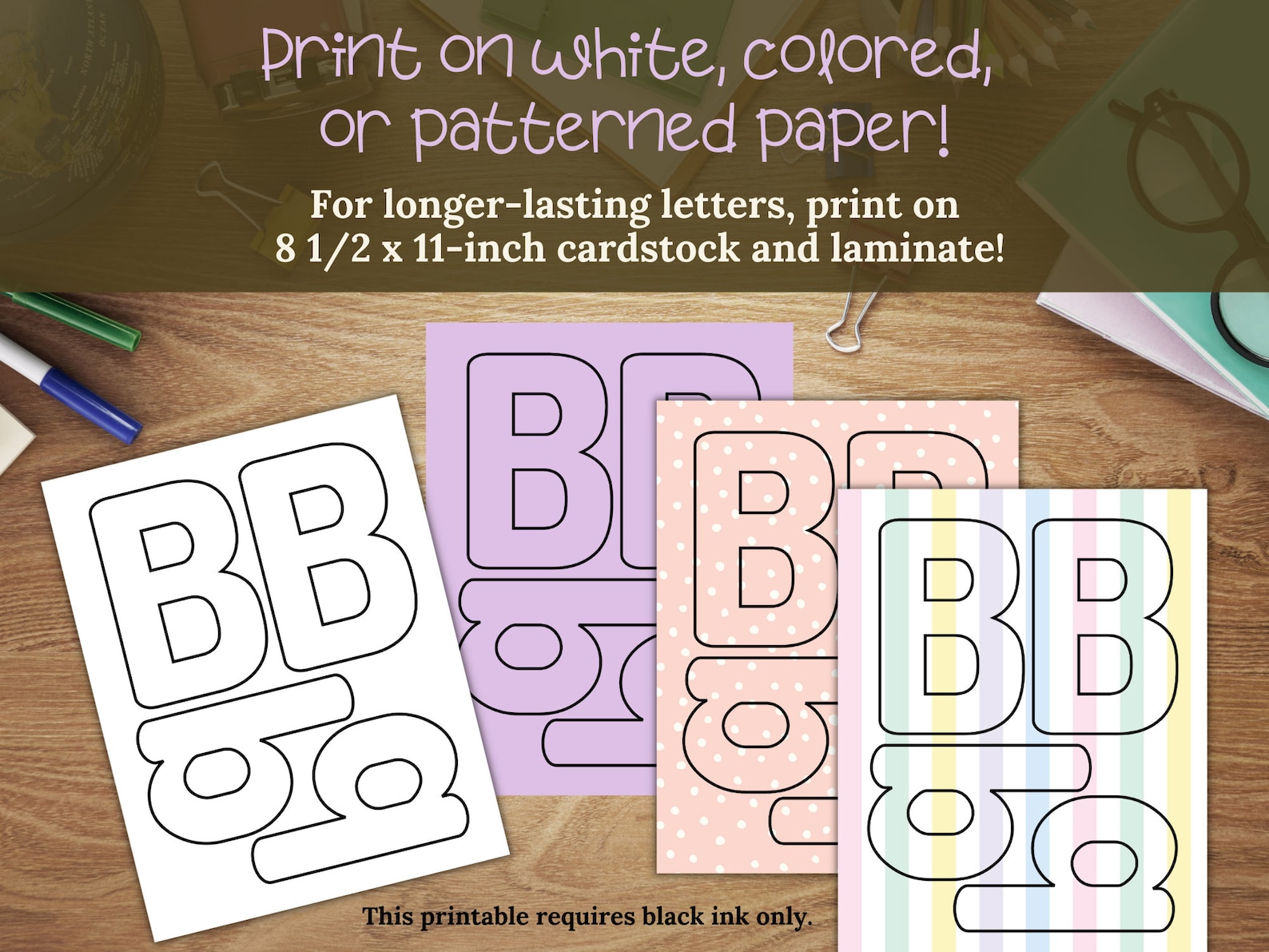 Printable Bulletin Board Letters and Numbers: 5-inch Black Outline (PDF ...