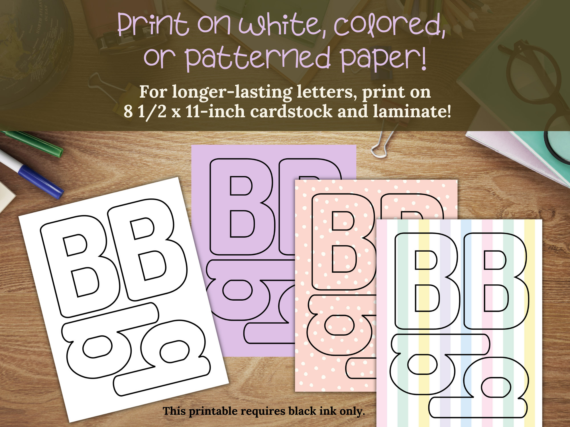 Printable Bulletin Board Letters and Numbers: 5-inch Black Outline (PDF ...
