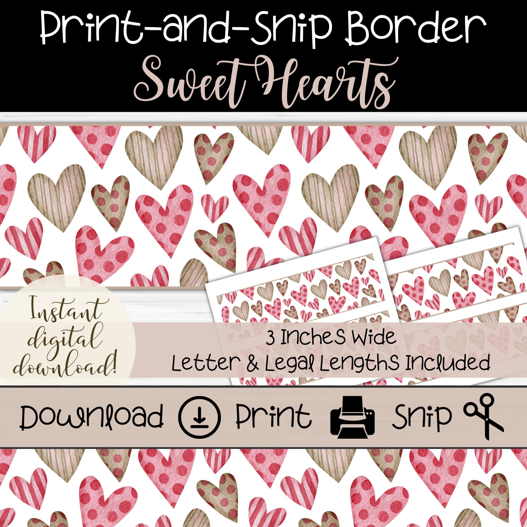 Bulletin Board Border in Sweet Hearts Pattern for Valentine's Day and ...