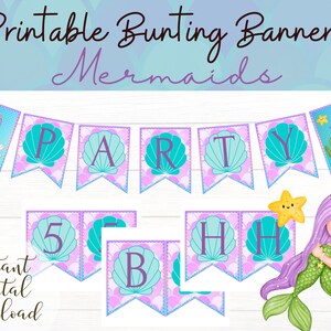 Printable Mermaid Bunting Banner Letters for Under the Sea Birthday ...