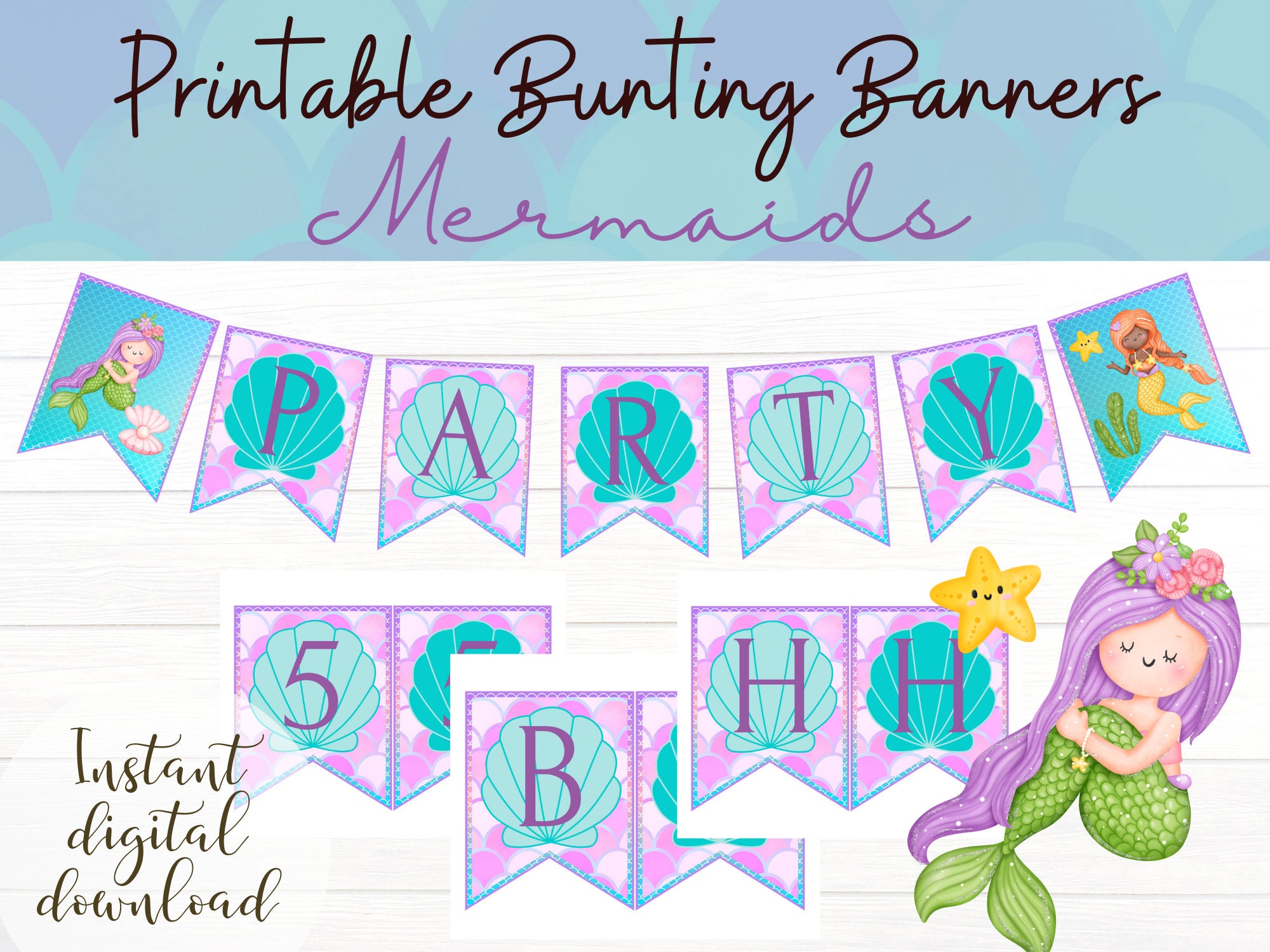 Printable Mermaid Bunting Banner Letters for Under the Sea - Etsy