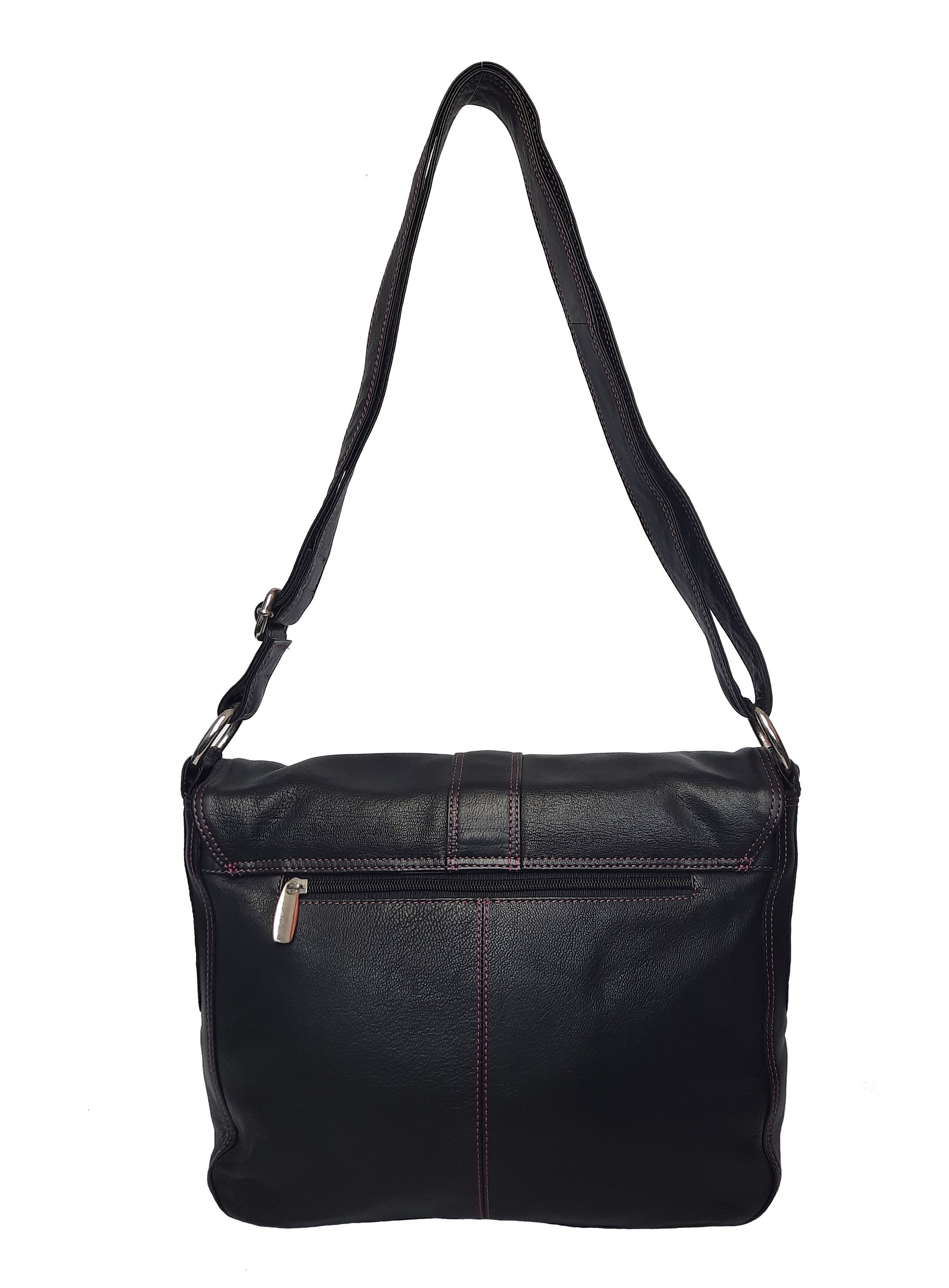 Black Leather Flap Over Across Body Satchel - Etsy UK