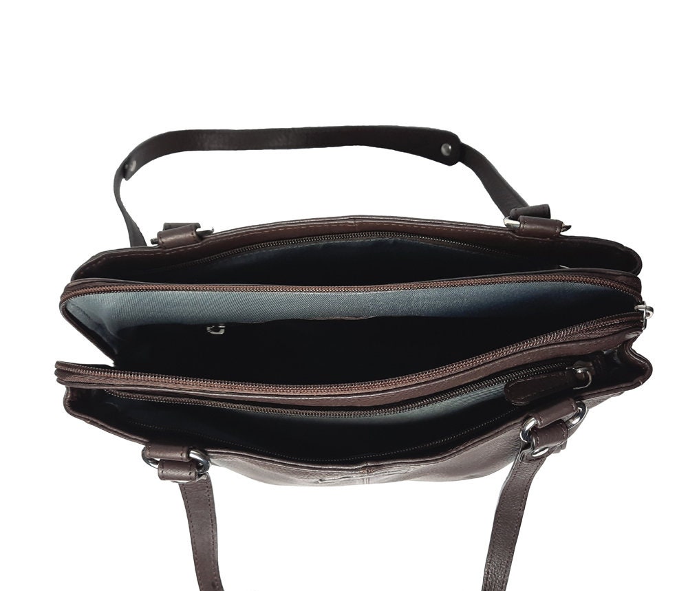 Brown Leather Three Compartment Shoulder Bag - Etsy