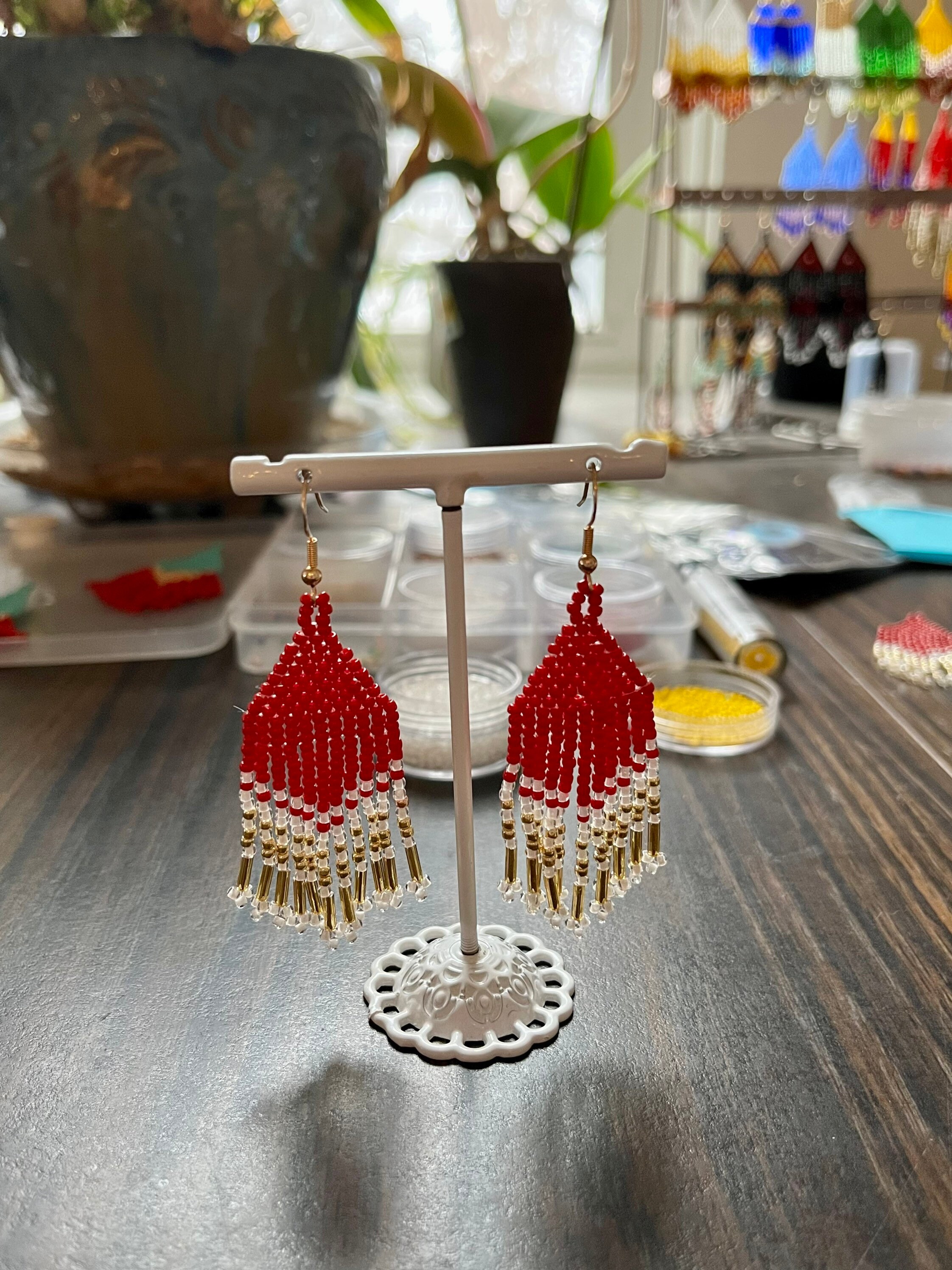 KC Chiefs Hand-beaded Earrings - Etsy