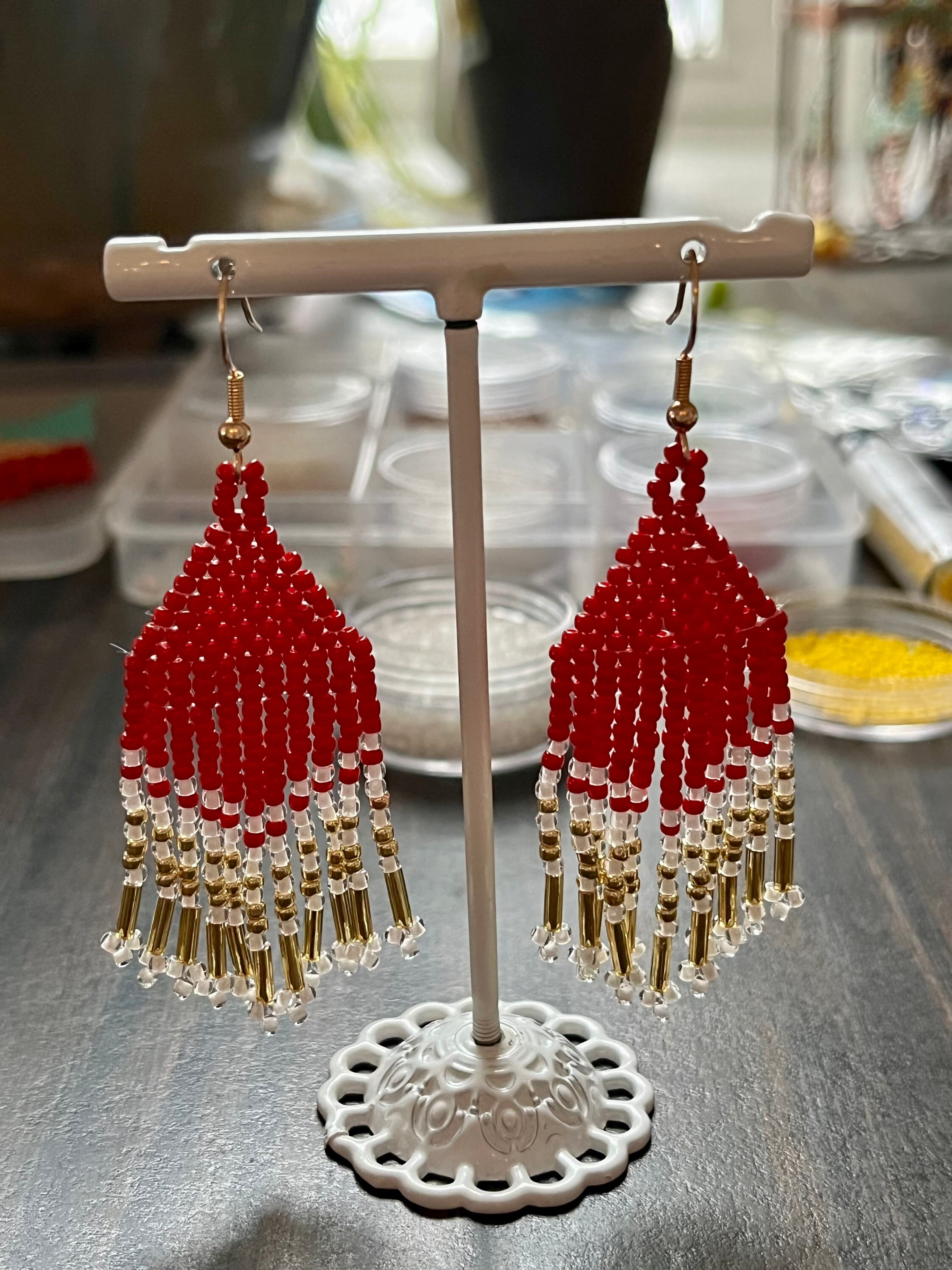 KC Chiefs Hand-beaded Earrings - Etsy