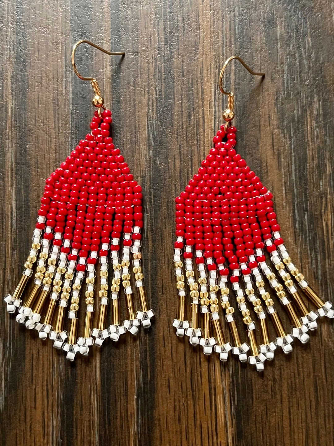 KC Chiefs Hand-beaded Earrings - Etsy