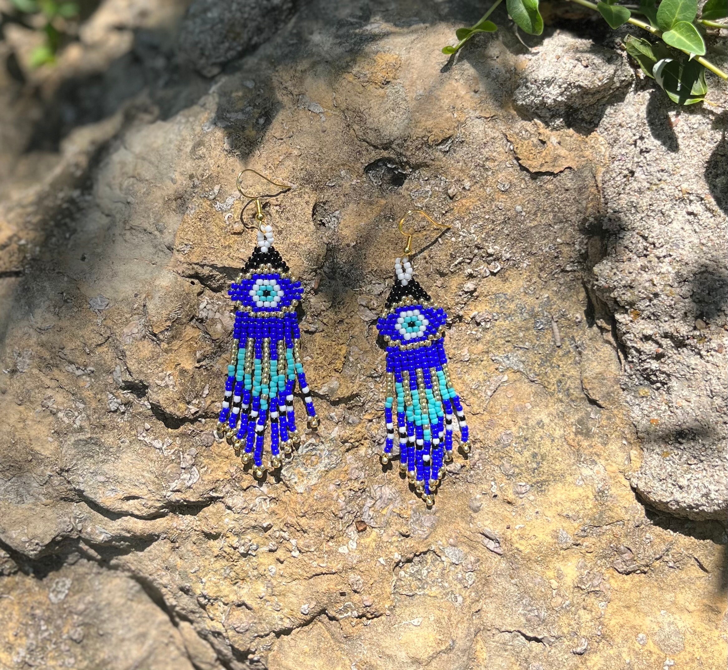 Evil Eye Hand-beaded Earrings - Etsy