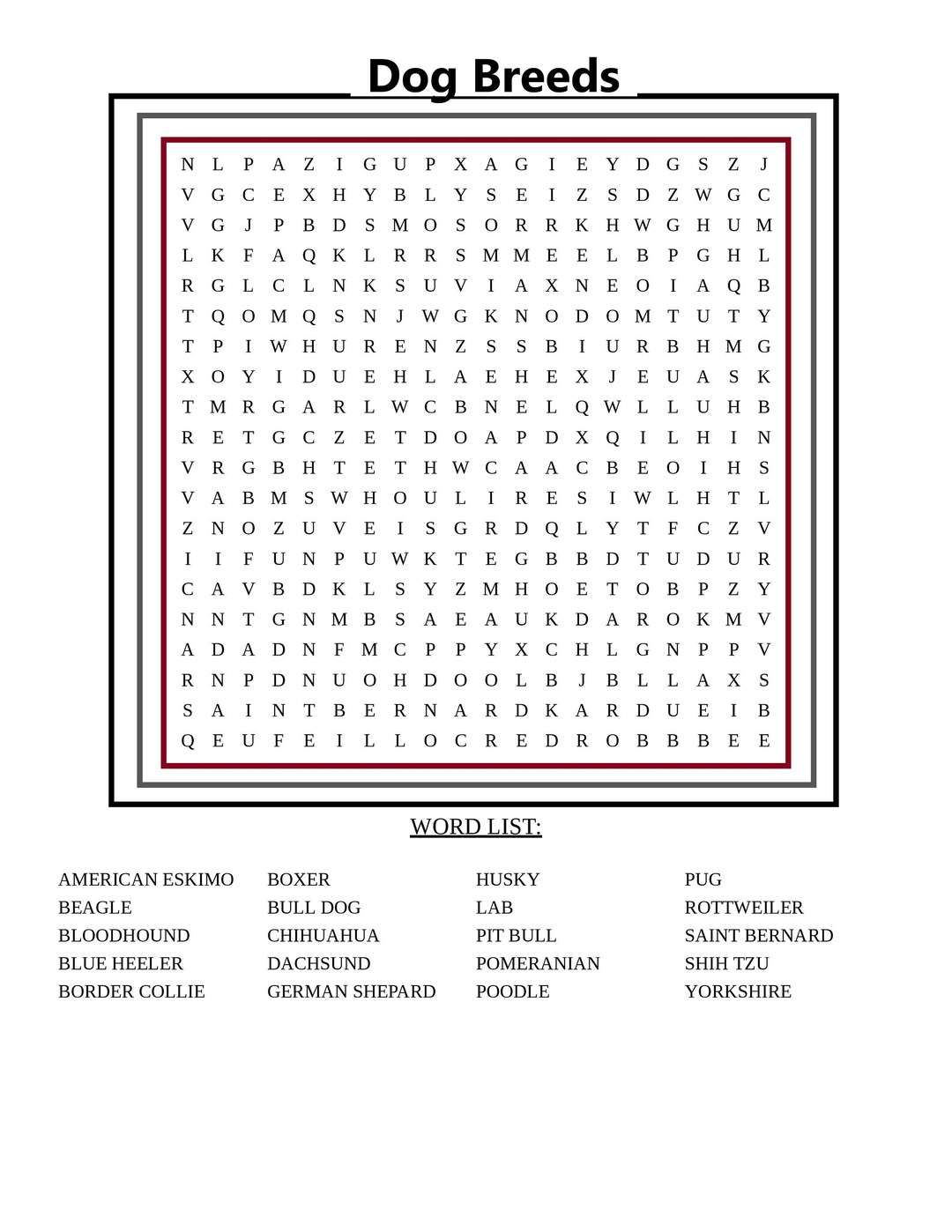 Dog Breeds Word Search - Etsy