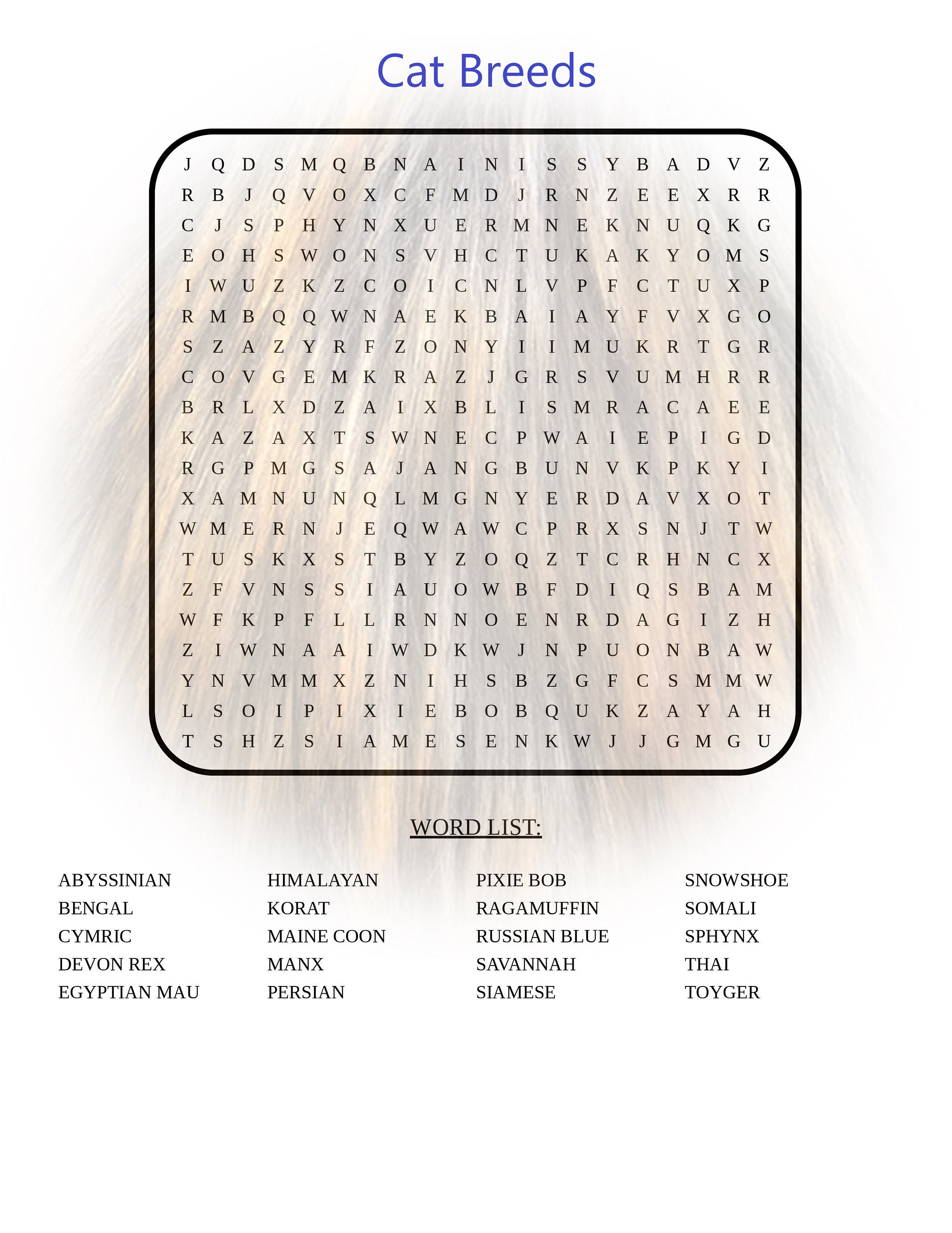 Cat Breeds Word Search - Etsy