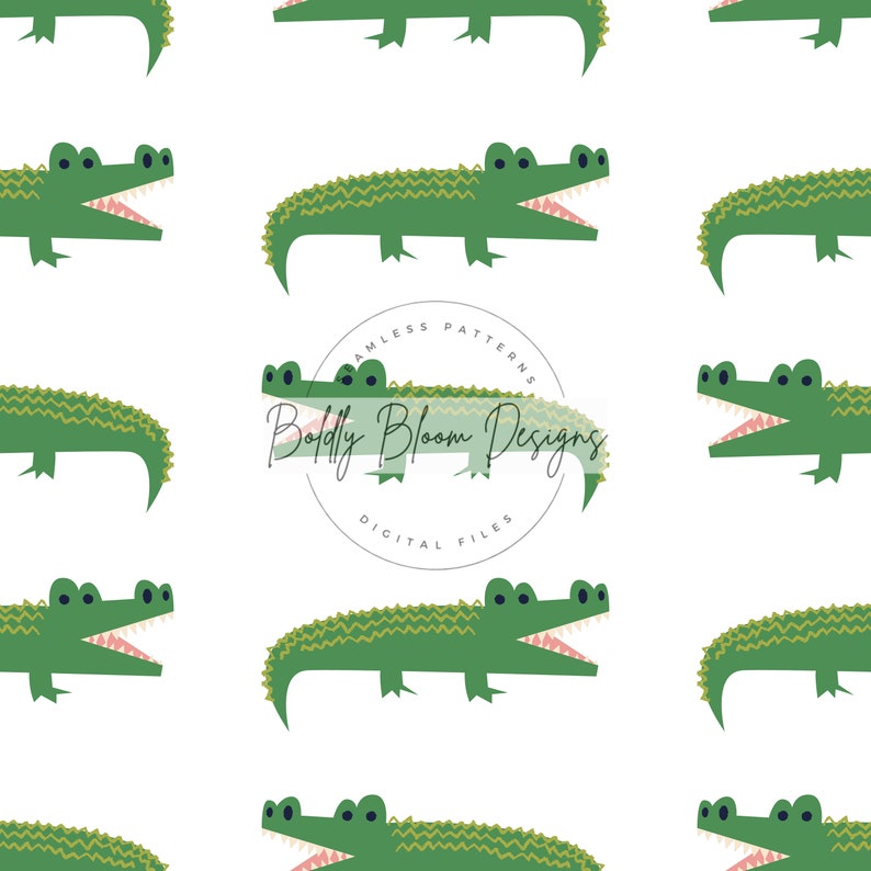 Alligator Seamless Pattern With Matching Solid, Alligator Seamless ...