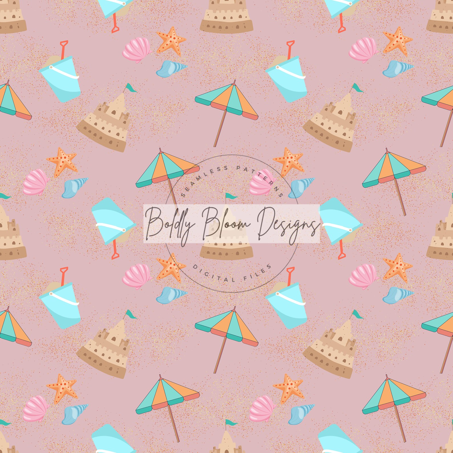 Pink Sandcastle Seamless Pattern, Beach Seamless Pattern, Beach Day ...