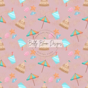 Pink Sandcastle Seamless Pattern, Beach Seamless Pattern, Beach Day ...