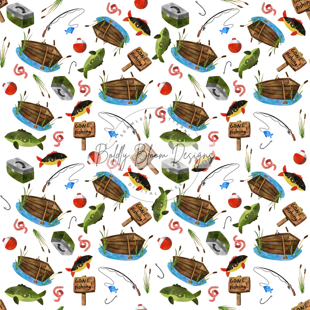 Fishing Seamless Pattern, Gone Fishing Seamless Pattern, Fishing ...