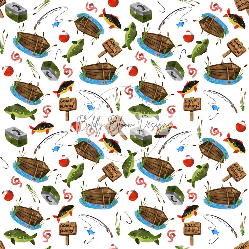 Fishing Seamless Pattern, Gone Fishing Seamless Pattern, Fishing ...