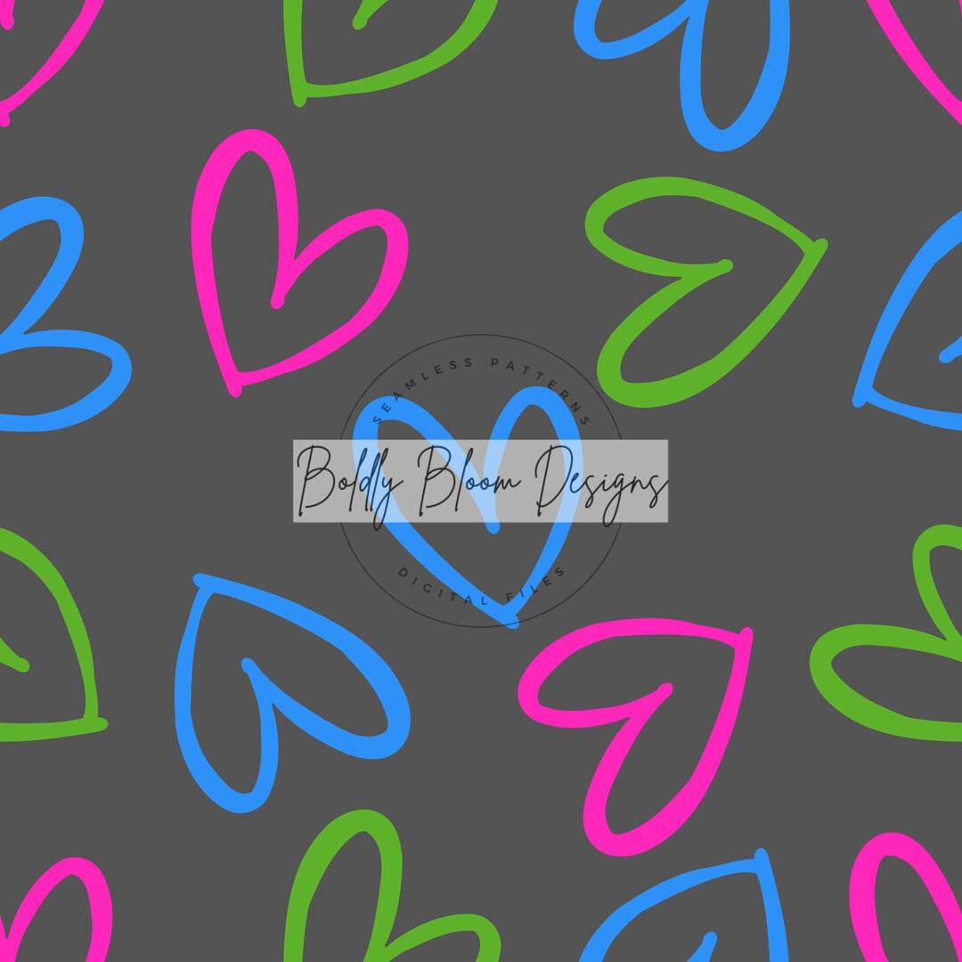 Neon Hearts Seamless Pattern With a Gray Background, Hearts Seamless ...