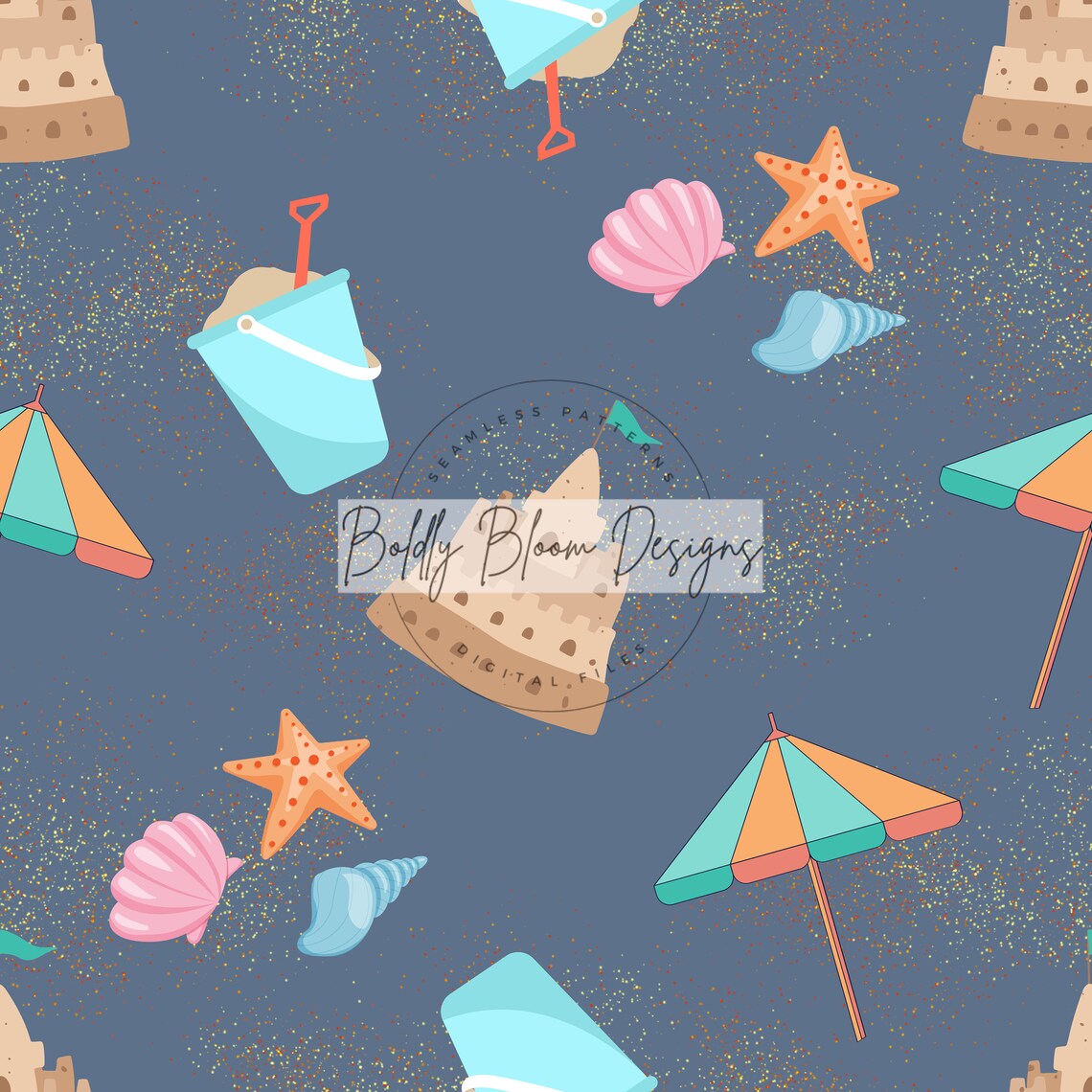 Sandcastle Seamless Pattern, Beach Seamless Pattern, Beach Day Seamless ...