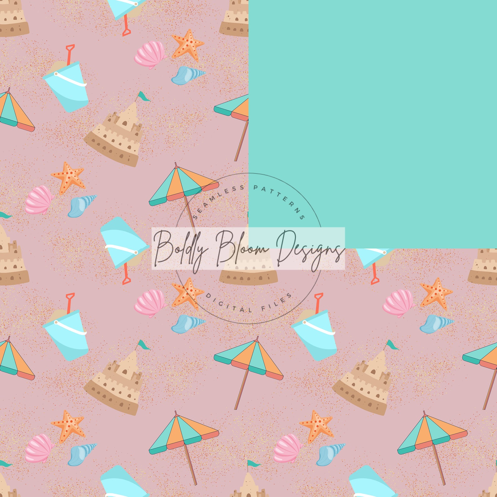 Pink Sandcastle Seamless Pattern, Beach Seamless Pattern, Beach Day ...