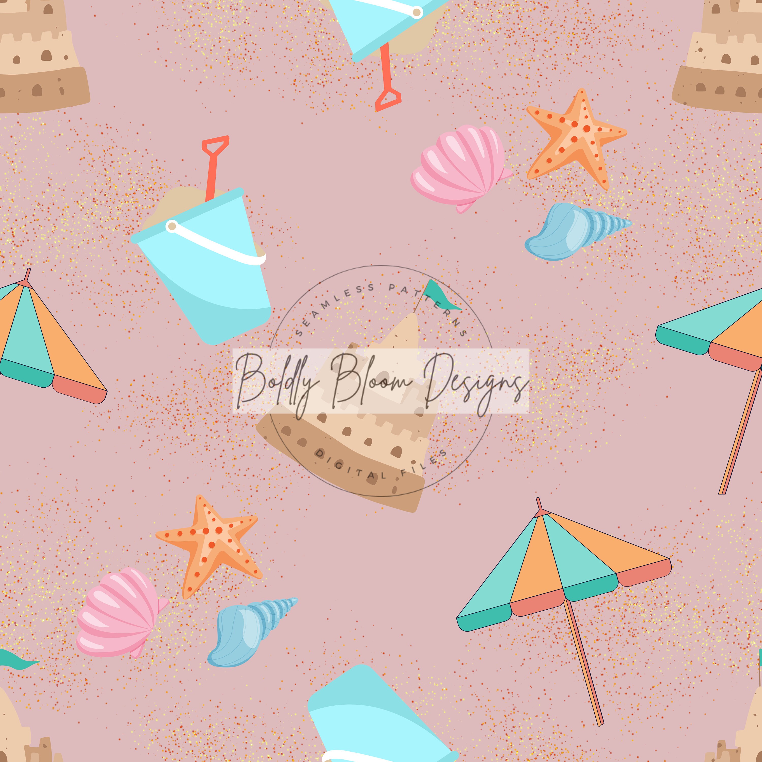 Pink Sandcastle Seamless Pattern, Beach Seamless Pattern, Beach Day ...