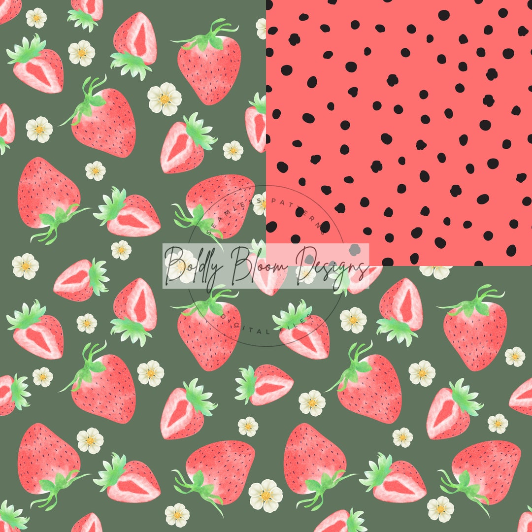 Strawberry Seamless Pattern With Matching Coordinate, Watercolor ...